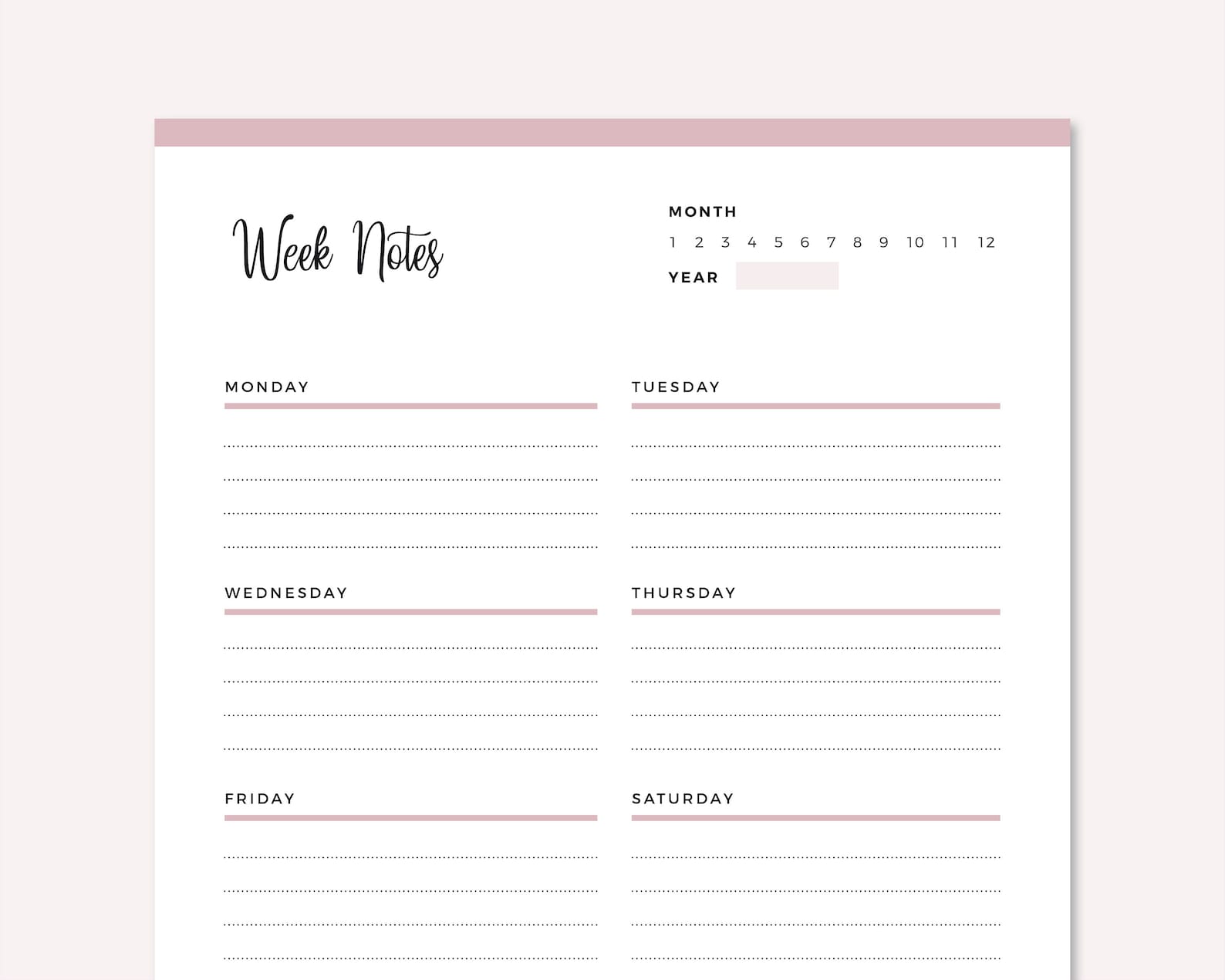 Printable Weekly Notes Print at home planner insert notes | Etsy