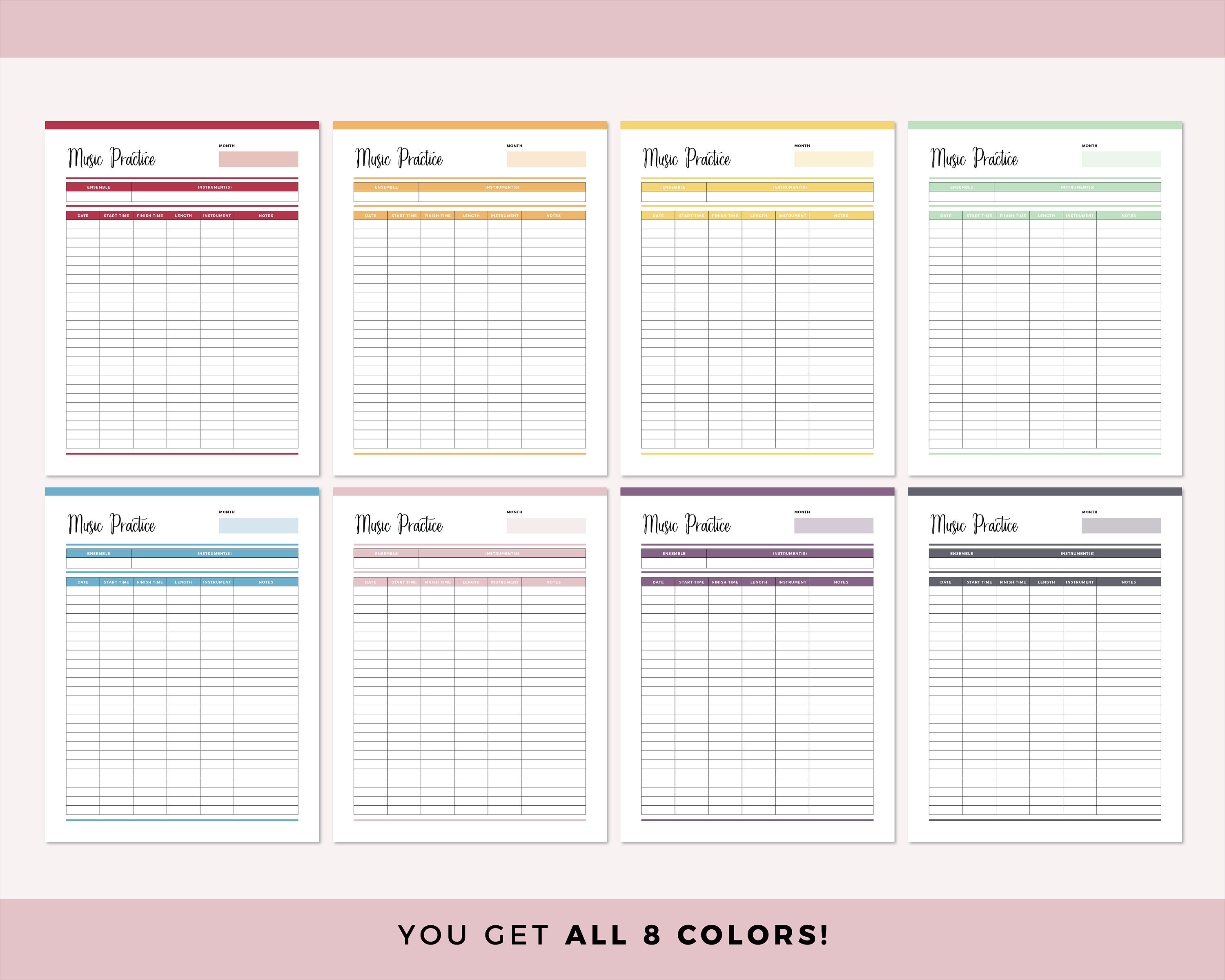 Printable Music Practice Journal, Instrument Practice Sheet, Music ...
