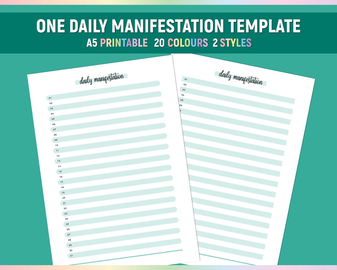 A5 One Daily Manifestation Template, Printable Today's Manifestation ...