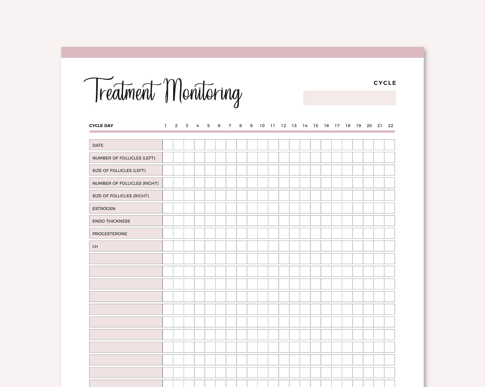 Printable IVF Treatment Record, IVF Treatment Monitoring Sheet, Ttc ...
