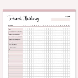 Printable IVF Treatment Record, IVF Treatment Monitoring Sheet, Ttc ...
