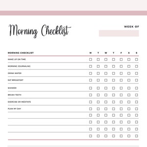 Printable Morning Checklist, Daily Planner, Day Organizer, Daily ...