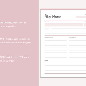 Printable Essay Planner, Print at Home Exam Prep Page, College and ...