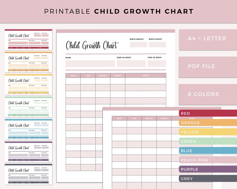 Printable Child Growth Chart Kid Size and Height Tracking - Etsy