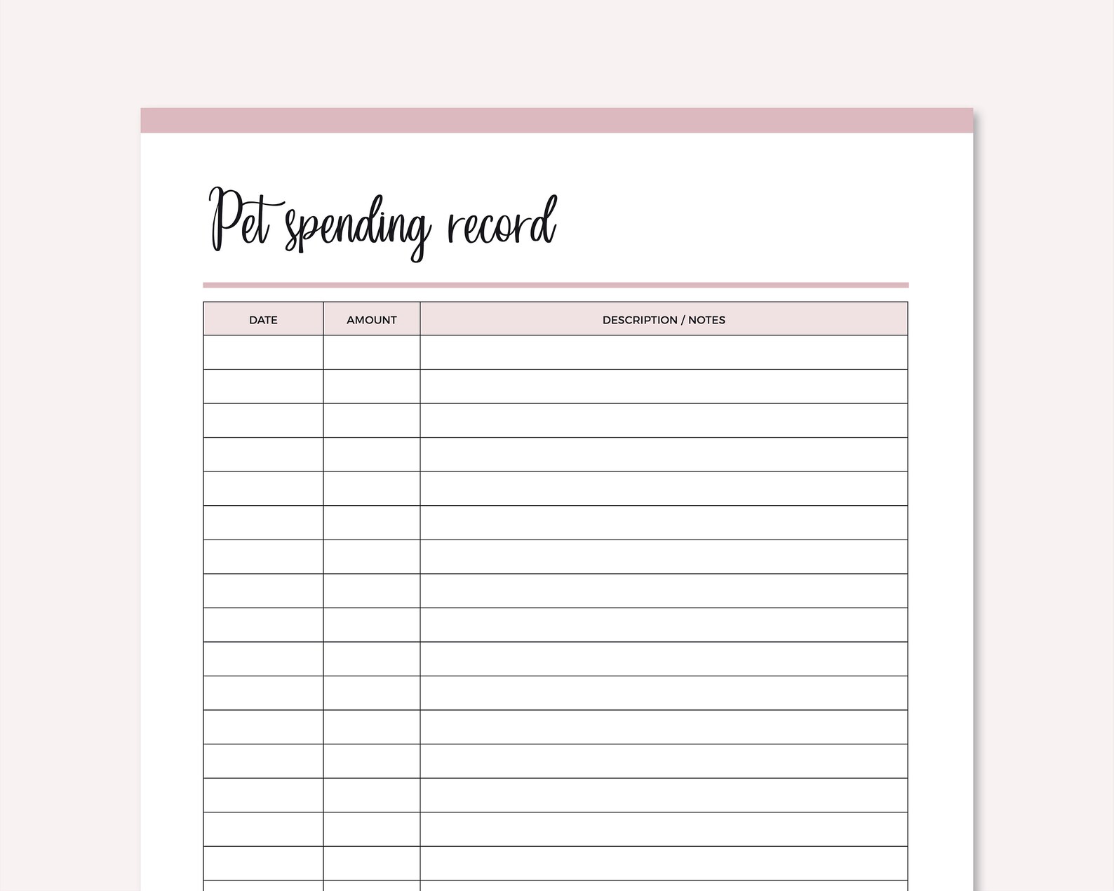 Printable Pet Spending Record, Dog Finance, Pet Finance, Pet Expense ...