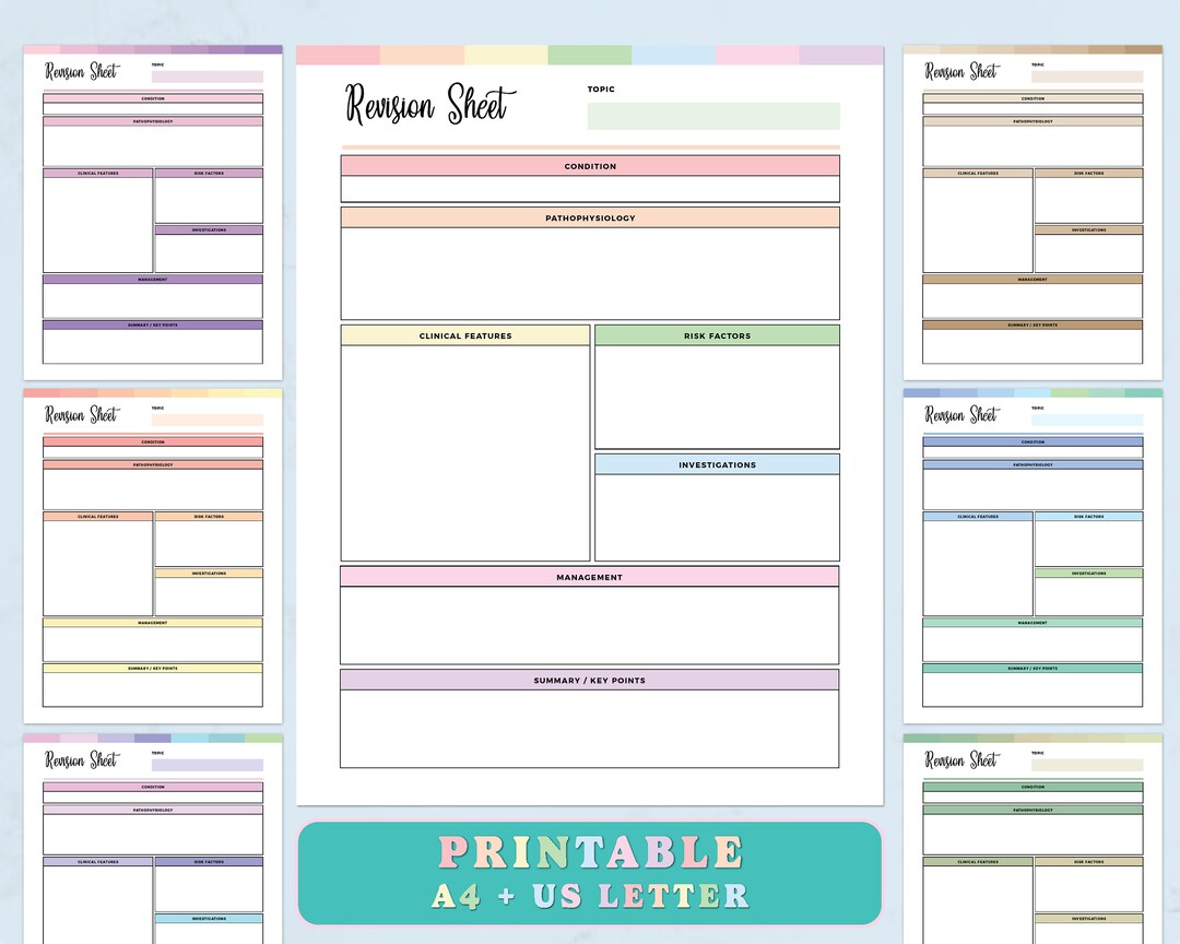 Printable Nursing Student Revision Sheet, Student Nurse Revision Sheet ...