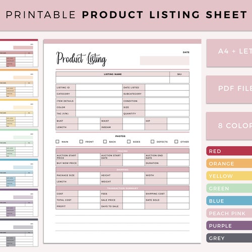 Printable Product Listing Sheet Ebay Planner Reseller - Etsy UK