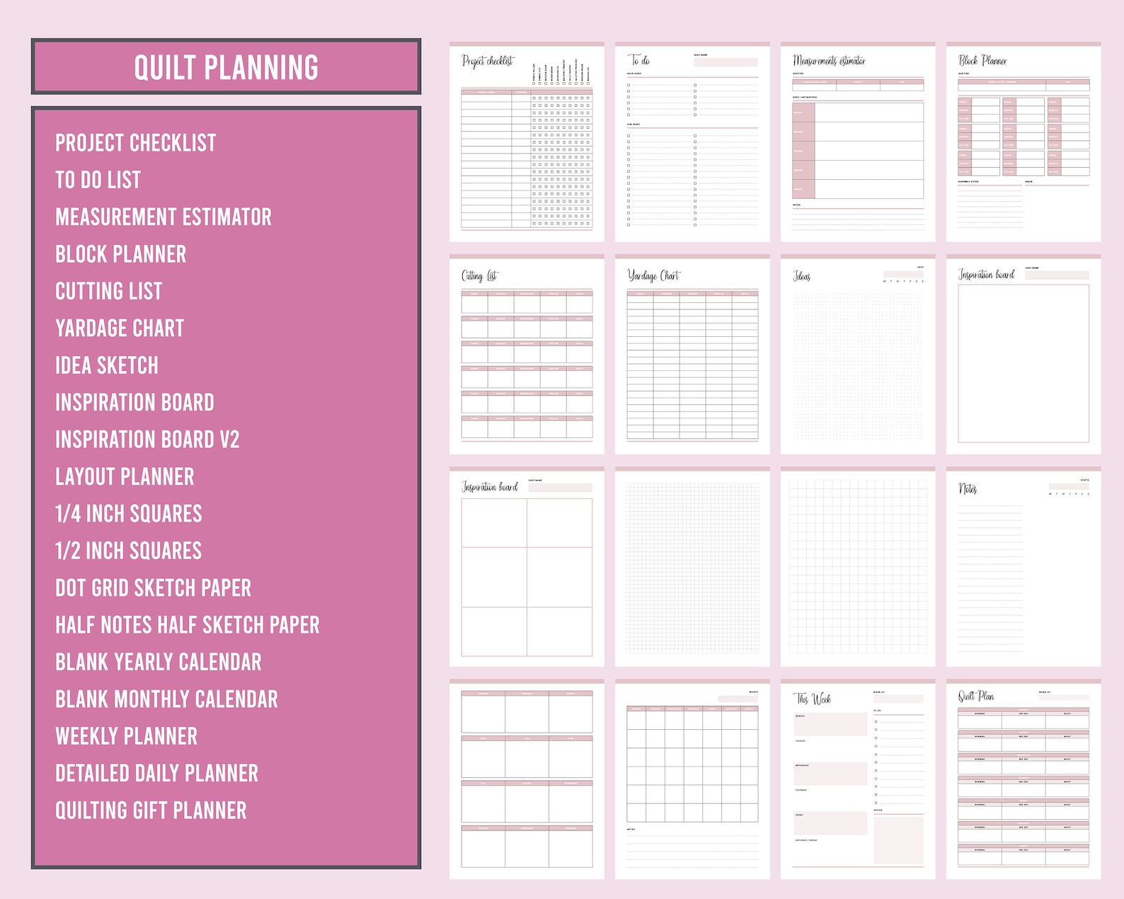 Quilting Planner Printable Quilt Planner Quilting Project - Etsy