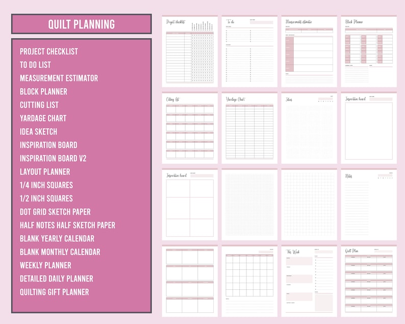 Quilting Planner Printable Quilt Planner Quilting Project - Etsy