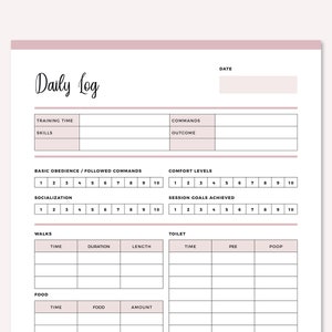 Printable Daily Pet Care Log, Dog Care Log, Dog Report Card, Pet Report ...