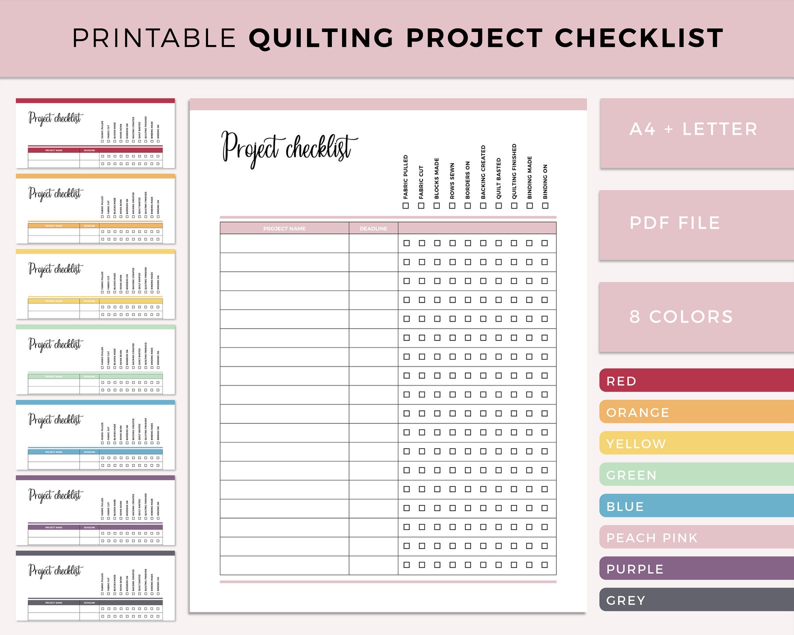 Printable Quilting Project Checklist, Quilting Checklist, Quilt Making ...