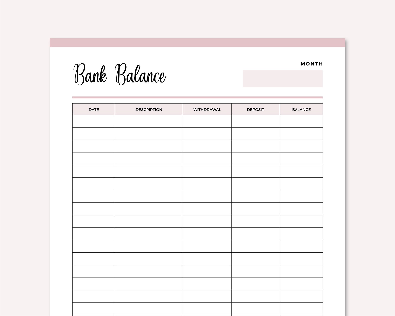 Printable Bank Balance Sheet, Savings Tracker, Banking Record, Finance ...