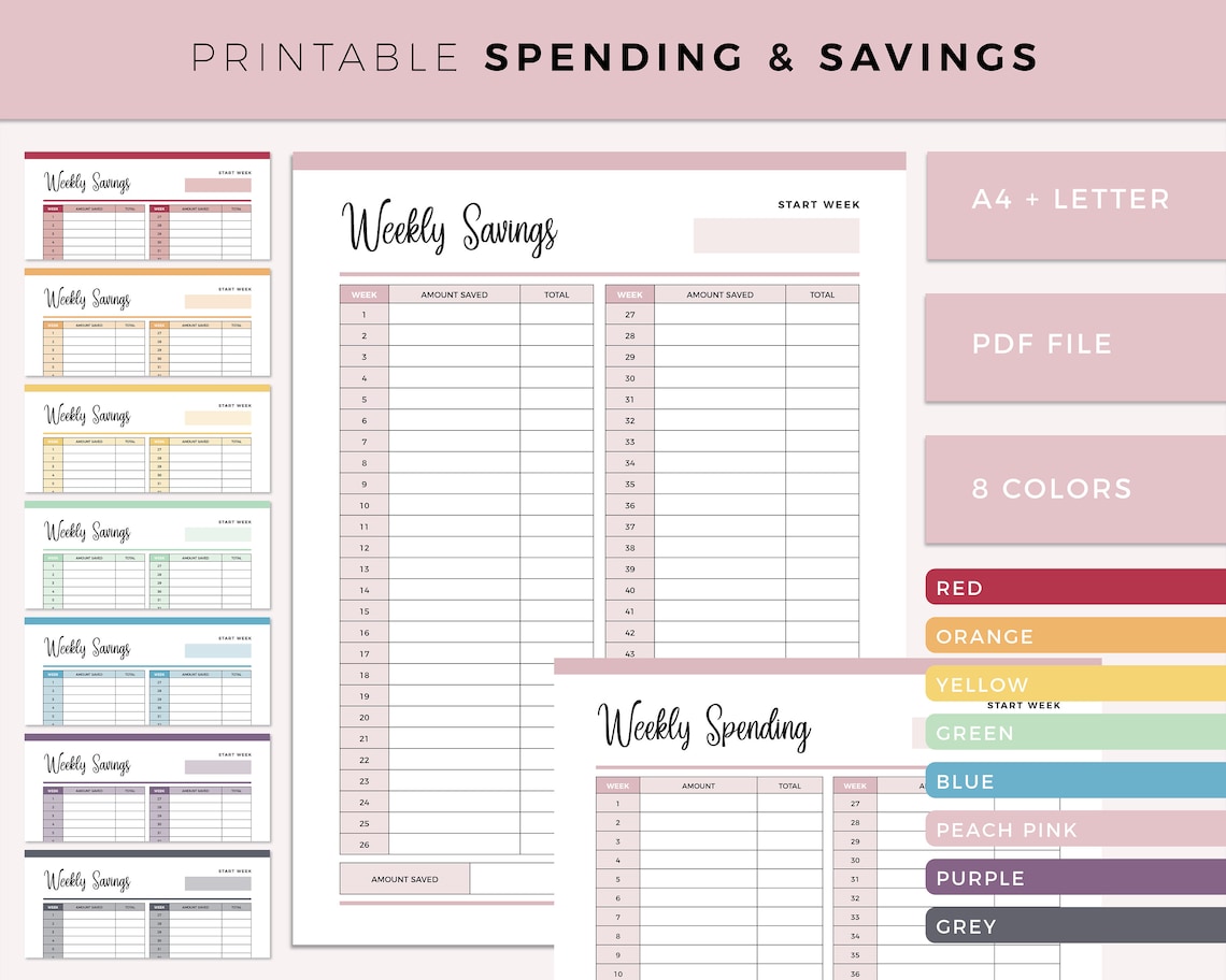 Printable Budget Sheets Weekly Spending and Savings 52 Week - Etsy