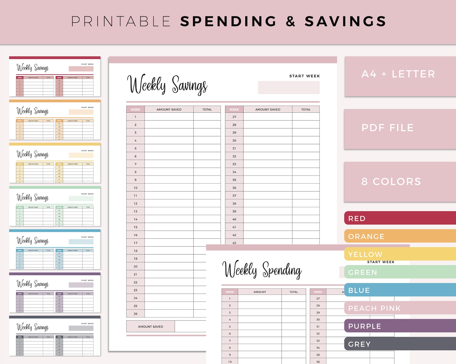 Printable Budget Sheets Weekly Spending and Savings 52 Week - Etsy