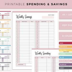 Printable Budget Sheets, Weekly Spending and Savings, 52 Week, 1 Year ...