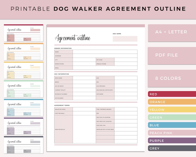 Printable Dog Walker Agreement Outline Dog Sitter Form Dog - Etsy