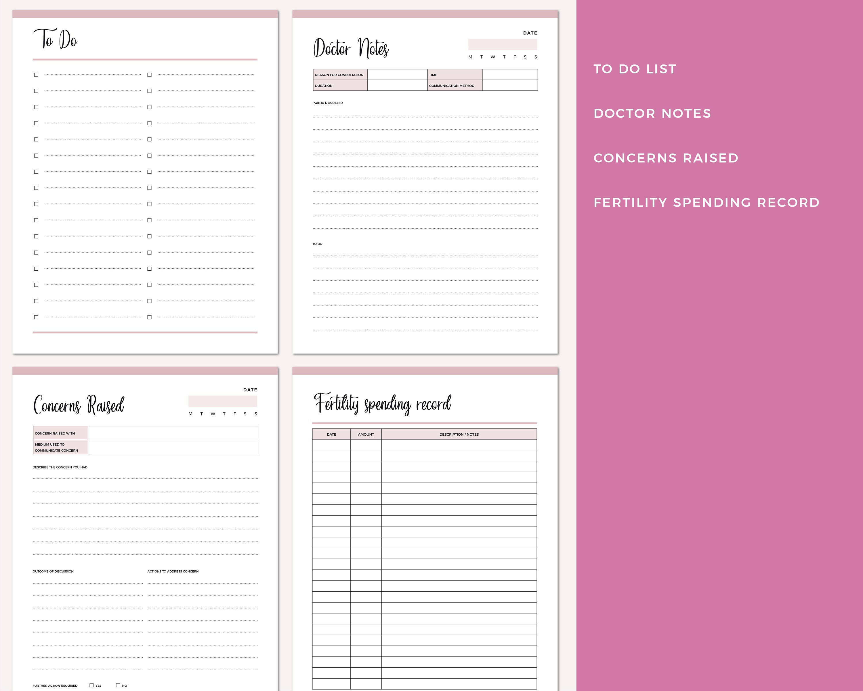 IVF Planner Printable, TTC Journal, Fertility Planner, IUI Medication ...