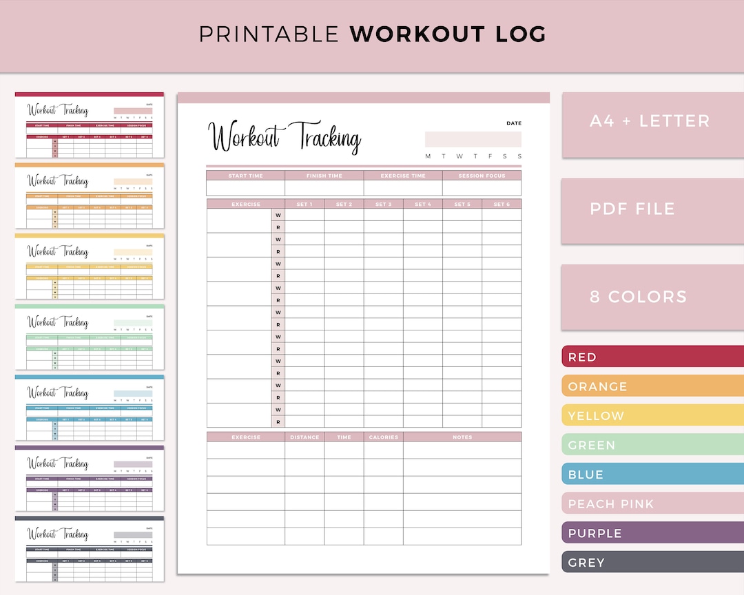 Printable Work Out Log, Exercise Tracker, Workout Tracking Sheet ...