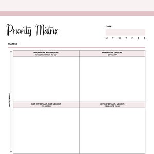 Printable Eisenhower Matrix, Task Priority Matrix, Decision Matrix ...
