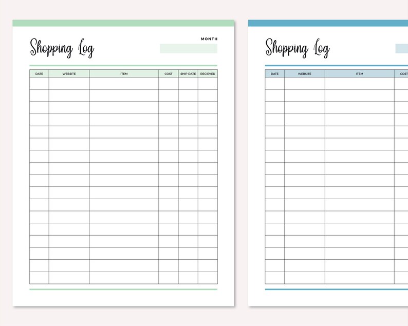 Printable Shopping Log Online Purchase Tracker Shopping - Etsy