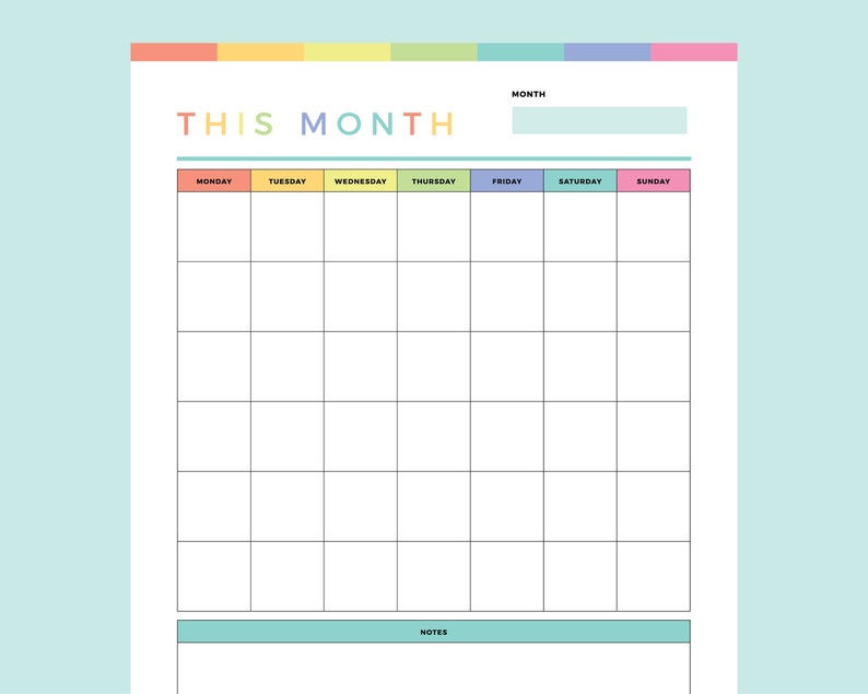 Printable Monthly Calendar for Kids, Monthly Planner for Children ...