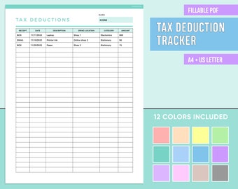 Tax Deduction Tracker, Printable Tax Deduction Log, Business Tax Log ...