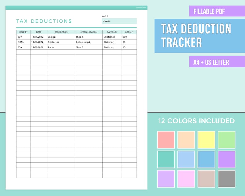 Editable Tax Deduction Tracker Printable - Etsy