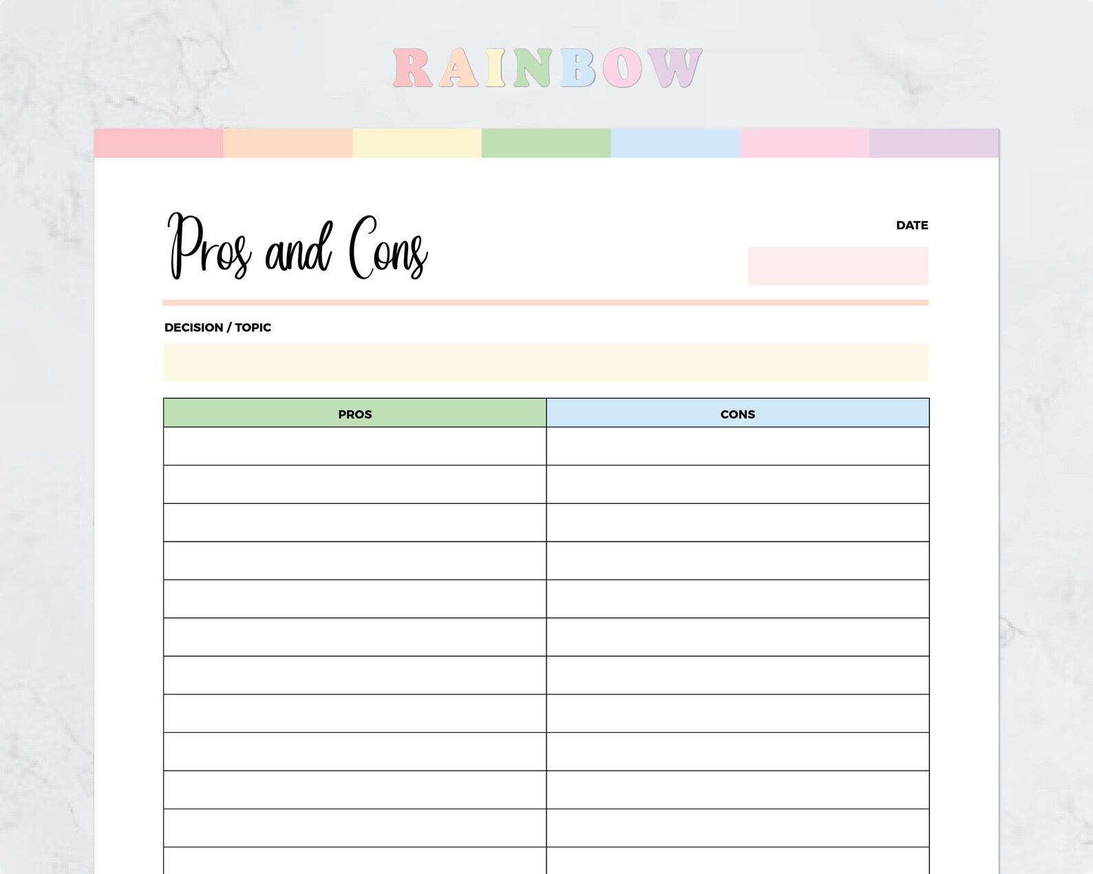 Printable Pros and Cons List Template (PDF) - Etsy