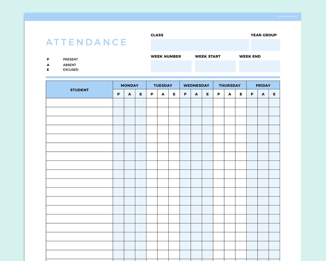 Editable Attendance Sheet Printable, School Attendance Log, Attendance ...