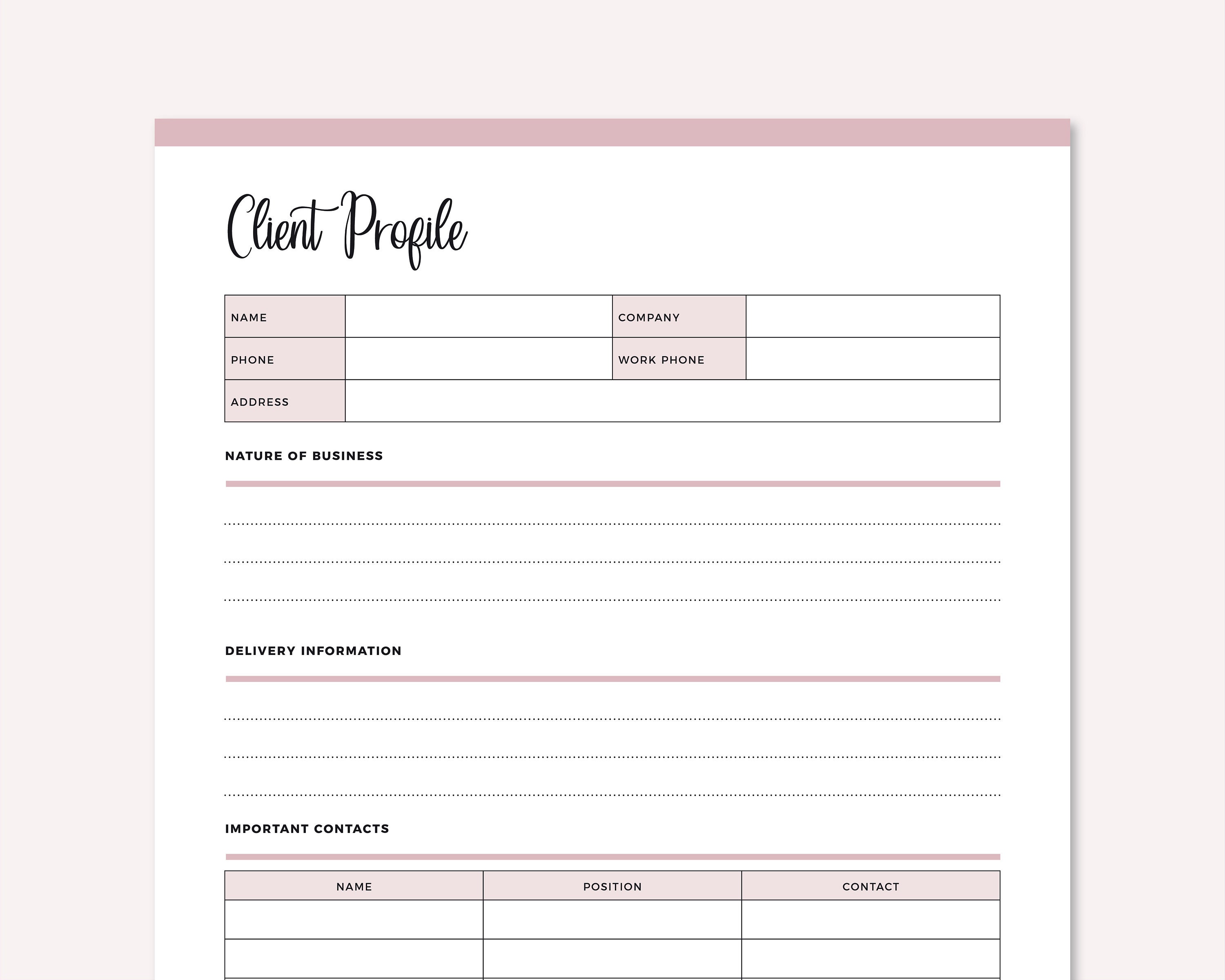 Business Client Profile Template, B2B Client Information Tracking Sheet ...