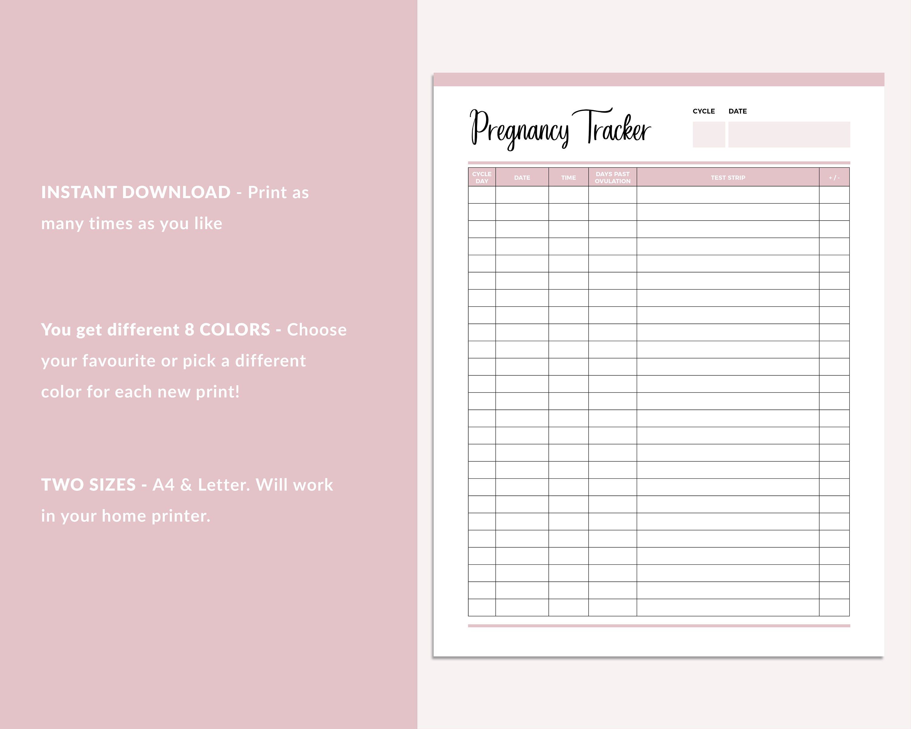 Printable HGC Pregnancy Tracker, Pregnancy Line Progression Log ...