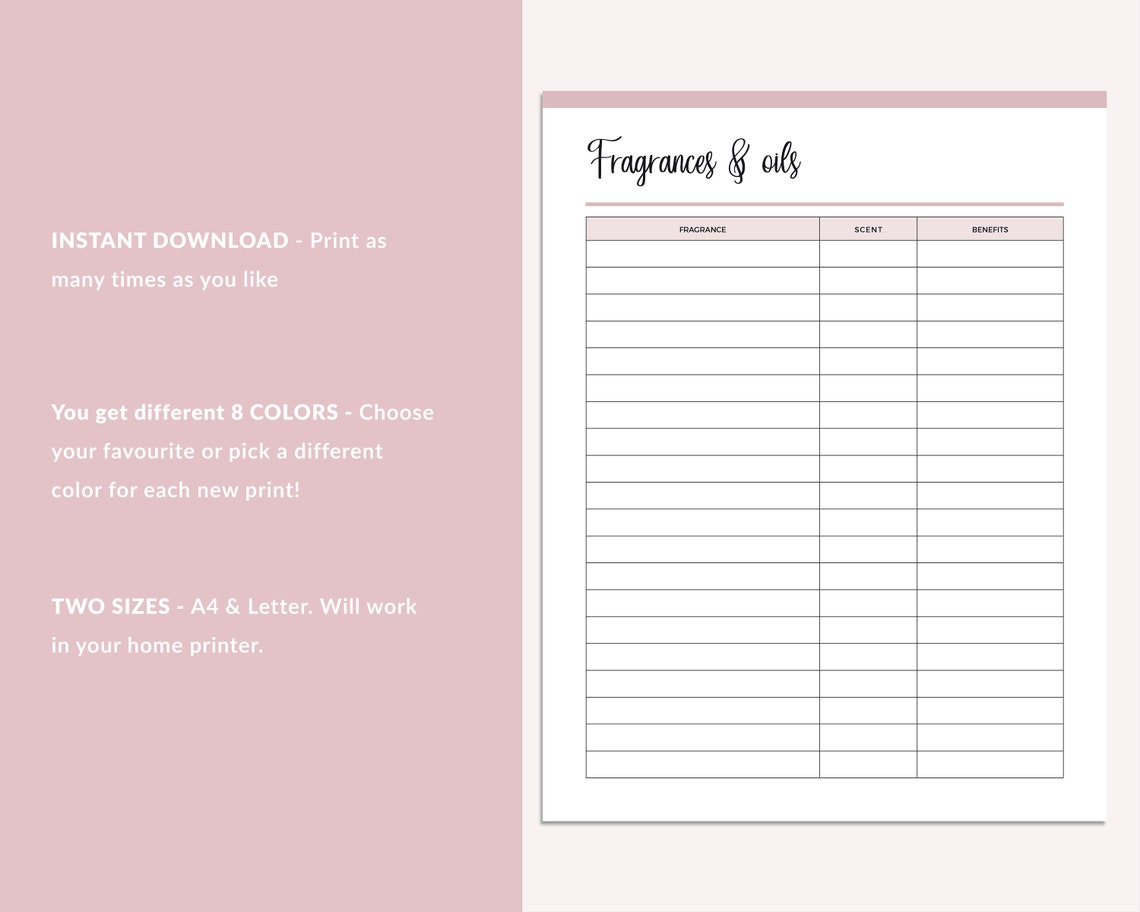 Printable Fragrance and Oil Tracking Sheet DIY Candle Maker | Etsy