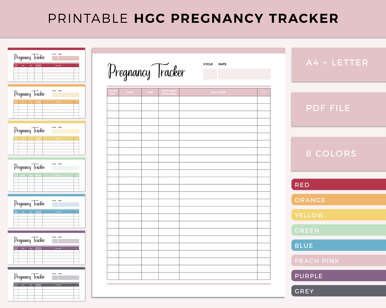Printable HGC Pregnancy Tracker, Pregnancy Line Progression Log ...