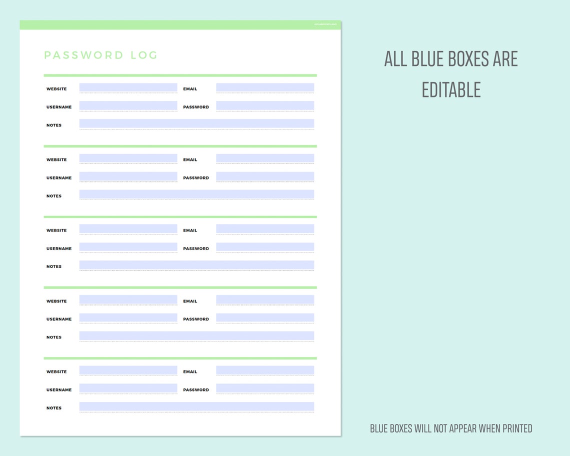 Fillable Password Tracker Printable, 12 Colors (PDF) - Etsy Australia
