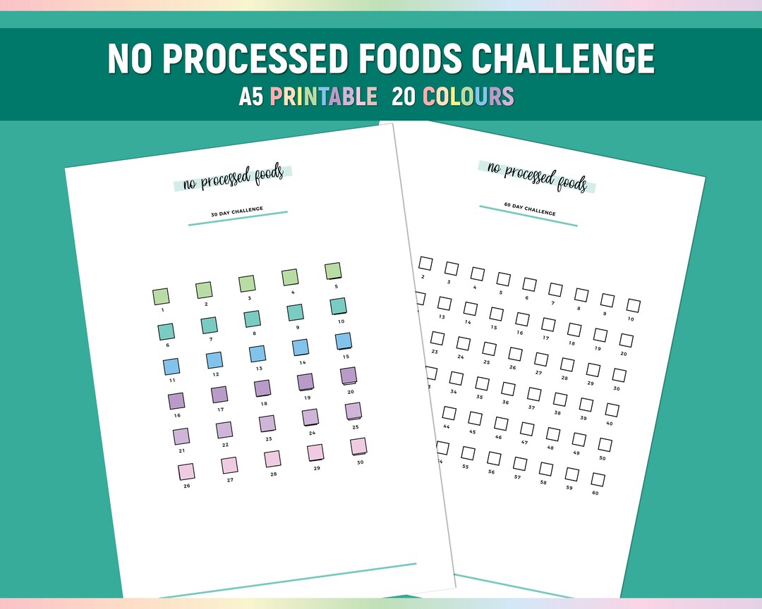 30 Day No Processed Foods Challenge Tracker, 60 Day Processed Food Free ...