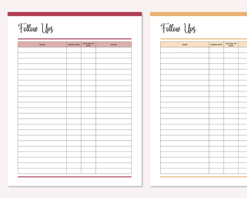 Printable Follow up Sheet, Business Follow Ups, Small Business Customer ...