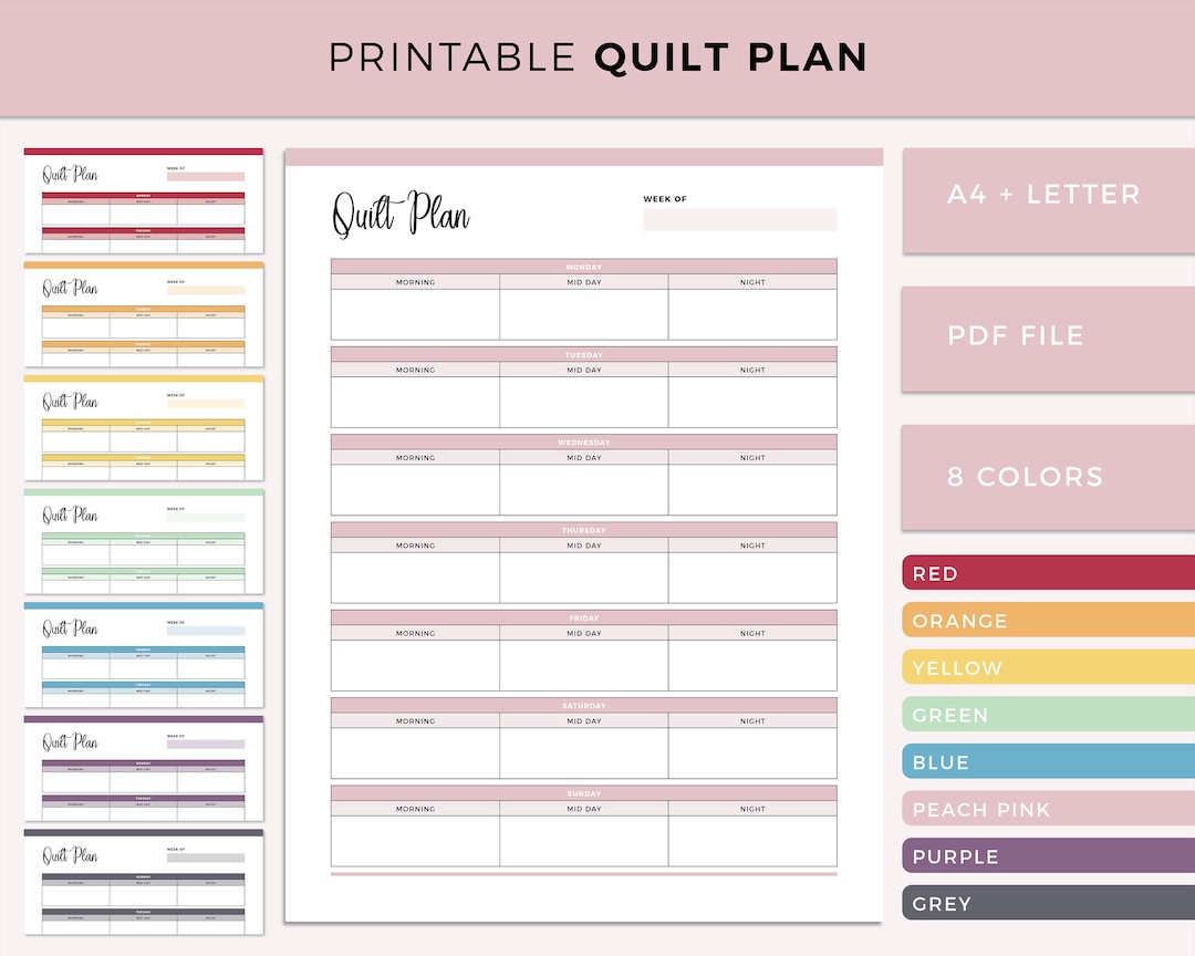 Printable Weekly Quilt Planner, Weekly Quilting Planner, Quilt Maker ...