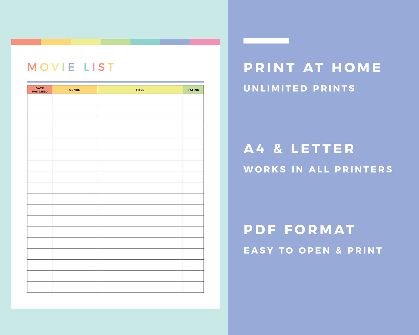 Printable Movie Watching List Film Watching Record for Kids | Etsy