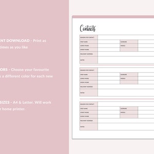 Printable Contact List, Print at Home Address Book, A4 and Letter Size ...