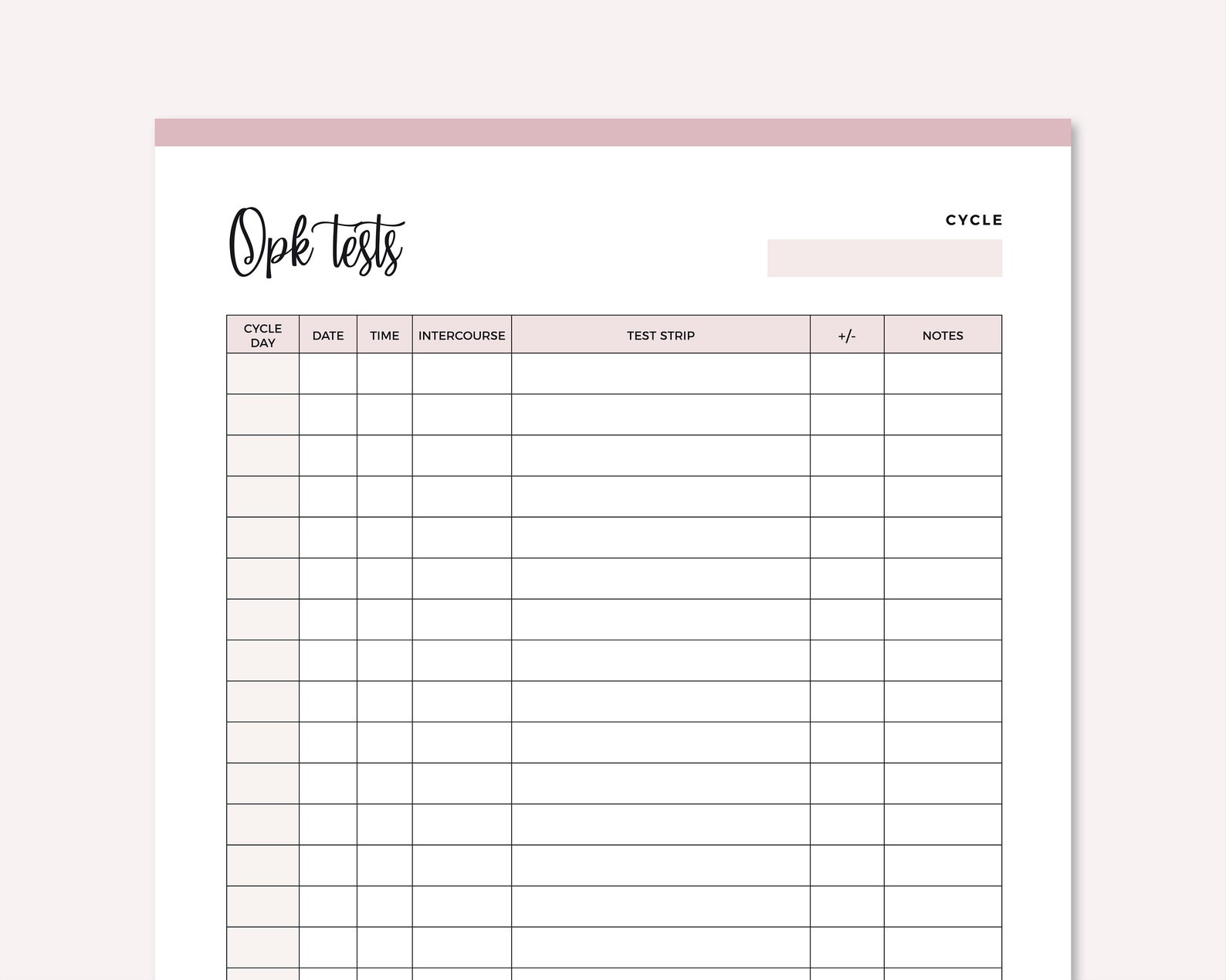 Printable OPK Test Sheet, Ovulation Tracker, Fertility Planner ...