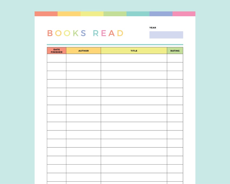 Printable Book Reading Record for Kids Books Read by - Etsy