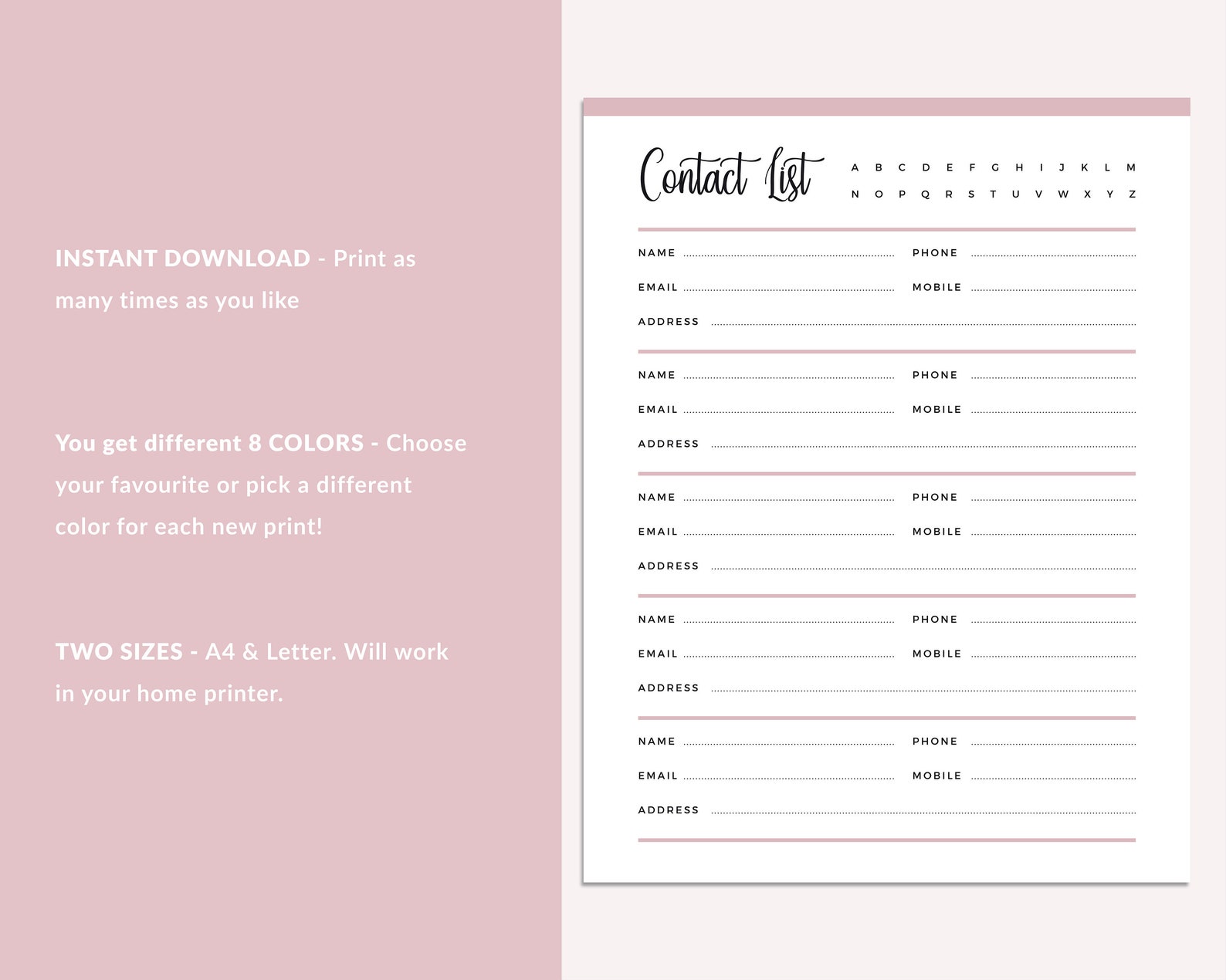 Printable Contact List, Address Book Printable, Client Contact ...
