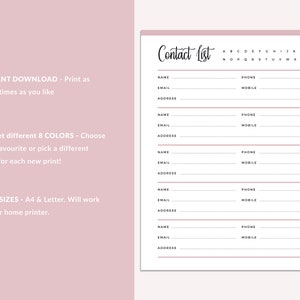 Printable Contact List, Address Book Printable, Client Contact ...