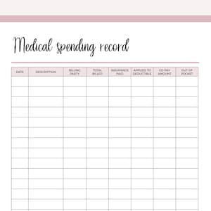 Printable Medical Spending Record, Medical Finance Sheet, Medical Cost Tracker, Health Expense ...
