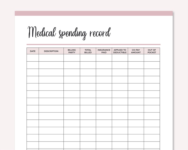 Printable Medical Spending Record Medical Finance Sheet | Etsy