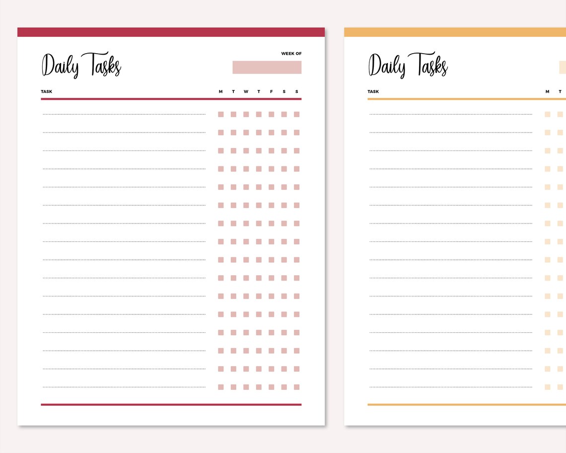 Daily Checklist Printable Daily Task Checklist Print at Home - Etsy ...