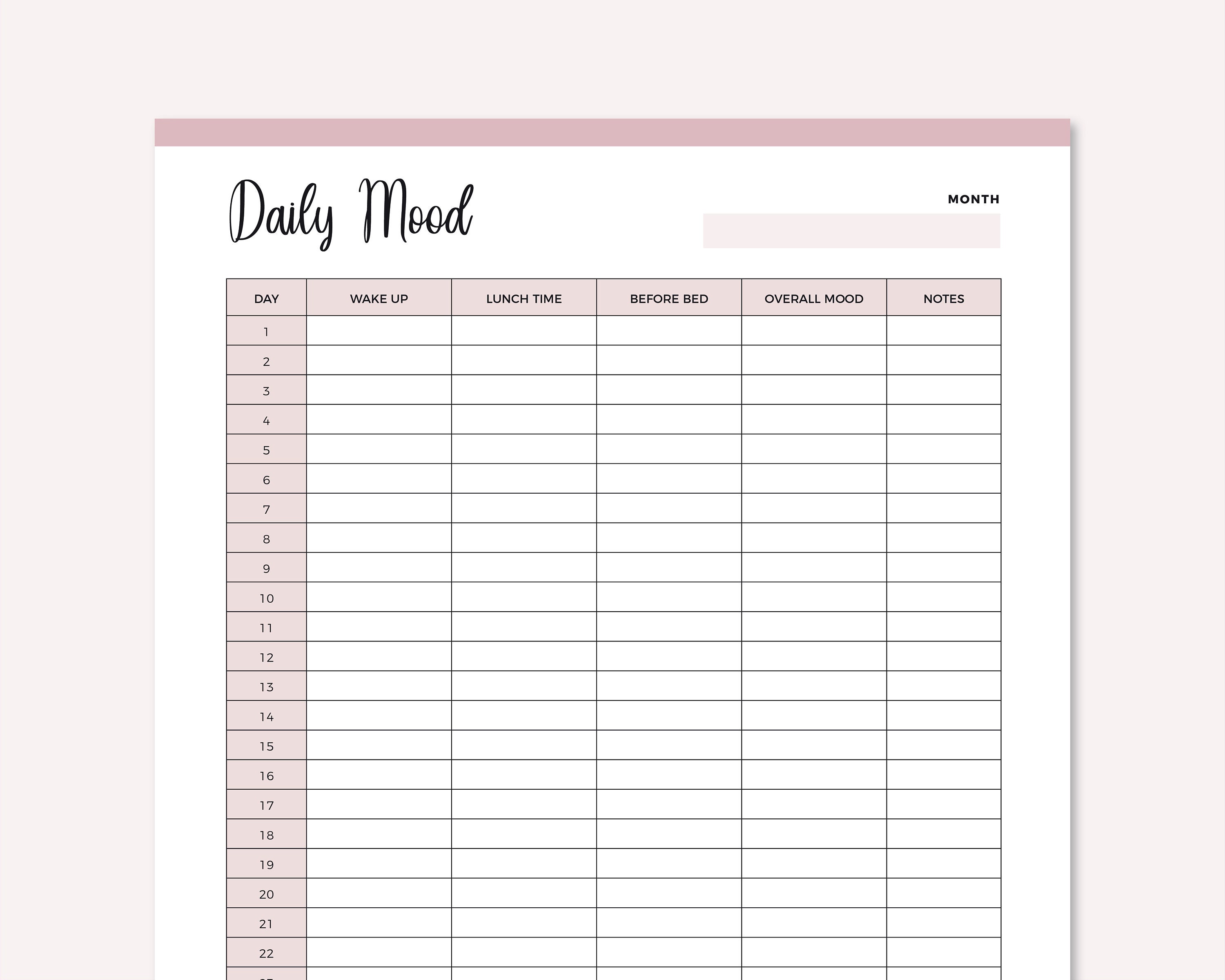 Printable Mood Tracker Daily Mood Tracking Emotion Log | Etsy