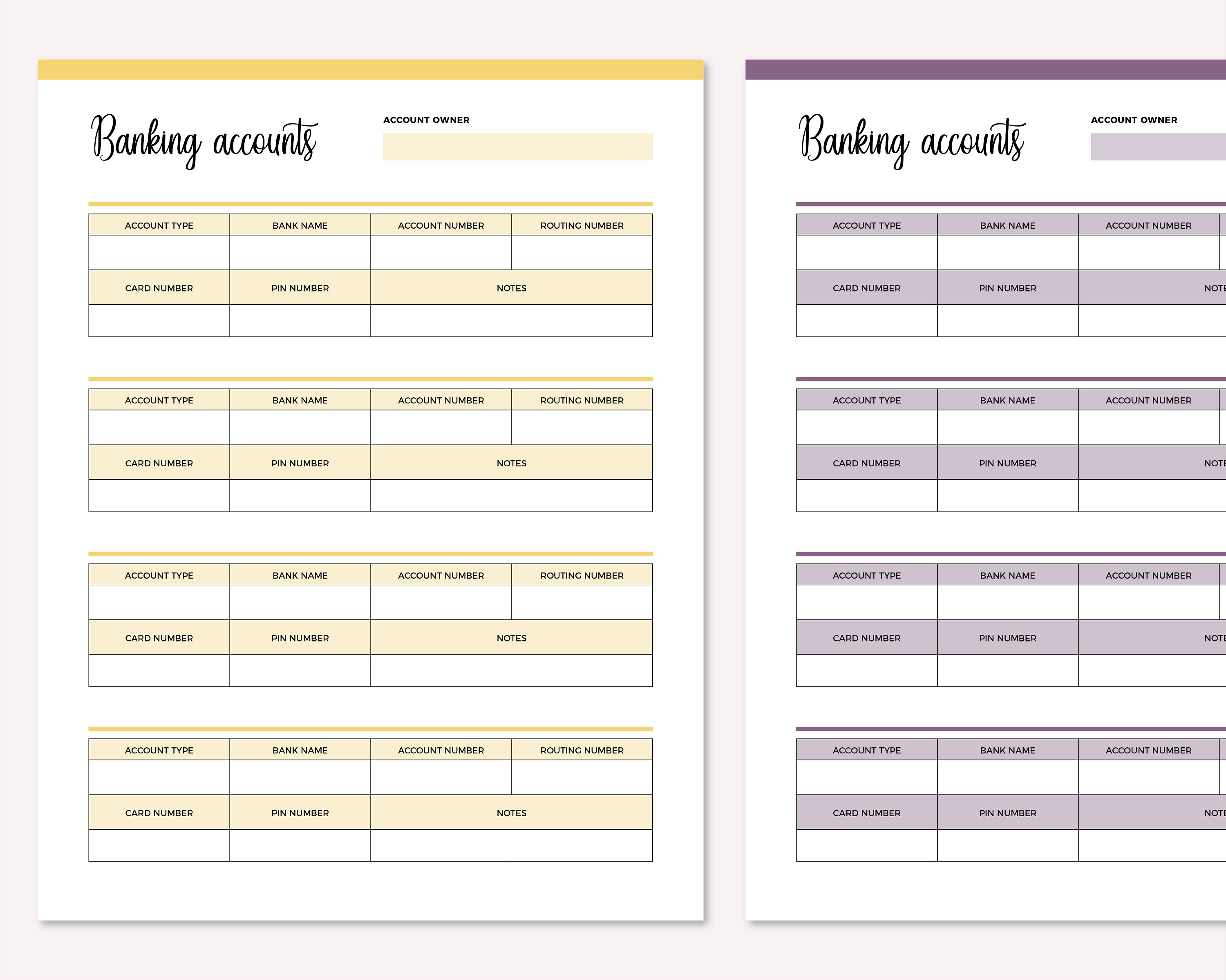 Bank Account Tracker Printable Banking Account Information - Etsy Australia