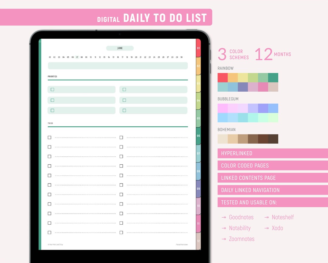 Digital to Do List, Digital Planner Template, Hyperlinked Task ...