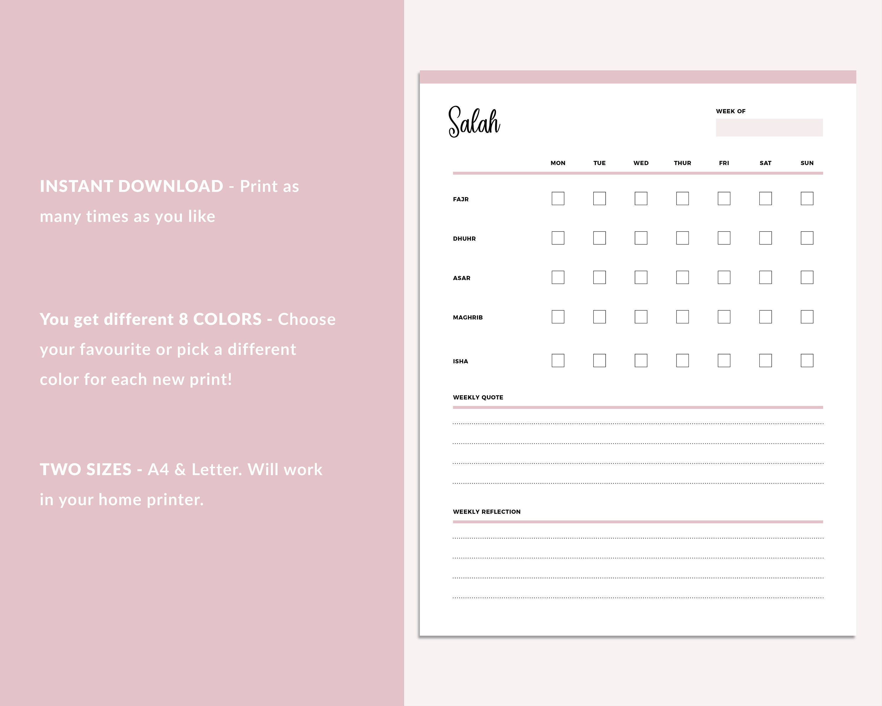 Printable Weekly Salah Tracker Daily Salah Log Islamic - Etsy